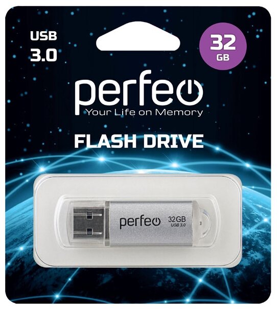 USB-накопитель Perfeo USB 3.0 32GB C14 Silver Metal Series