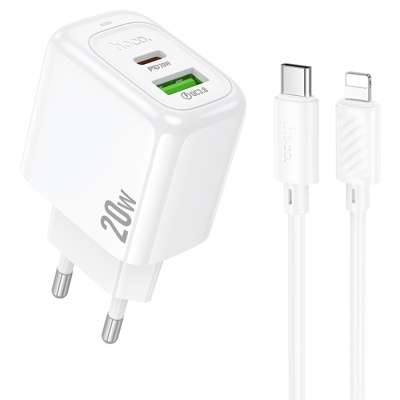 Купить сзу hoco cs54a usb/type-c pd 20w+ кабельtype-c/type-c white в ...