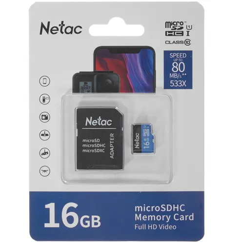 Карта памяти Netac 16GB microSD P500 Extreme Pro+ adapter (NT02P500PRO ...